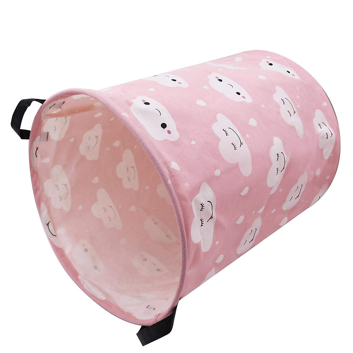 Extra Large Toy Bin Pink Cloud Canvas Fabric Toys Storage Basket, ZUEXT Girls Laundry Hamper, Waterproof Gift Basket with Handles for Baby Nursery College Dorms Kids Bedroom Bathroom
