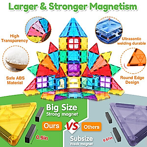 Magnetic Tiles,100PCS Magnet Building Blocks for Kids Educational Magnetic Blocks Sensory Toys Montessori Stacking Gift for 3 4 5 6 7 Year Old Boys Girls Construction STEM Toys Set with 2 Cars