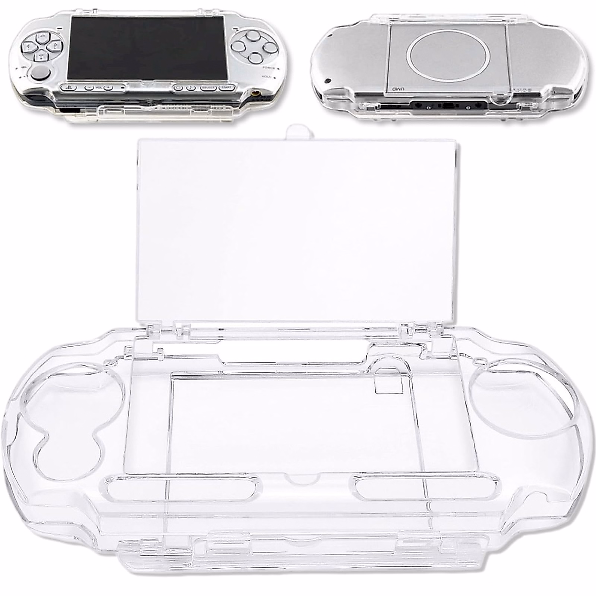 Clear Hard Case for PSP - Full Cover Protector with Clear Display Movie Bracket, Shock/Scratch Resistant (for PSP 2000/3000 Series)