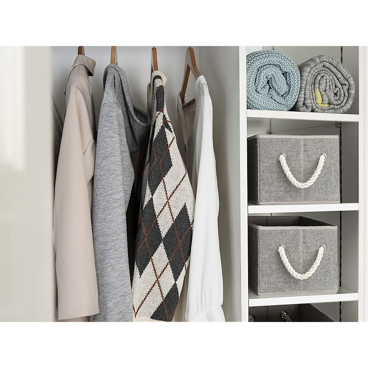 StorageWorks Storage Baskets for Shelves, Rectangular Closet Organizers with Handles, Foldable Closet Storage Baskets for Utility Room, 3-Pack, Gray