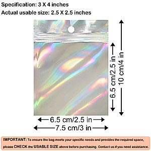 EgticLive 100 Pack Resealable Holographic Bags for Small Business, 3 x 4", Iridescent Mylar Bags with Clear Front Ziplock Foil Packing Pouch Bags for Multipurpose Storage (3 X 4 inches)