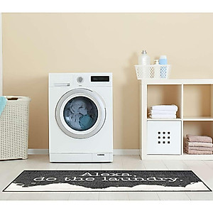 Soft Woven Rugs, 24x56laundry Room Rug, 85% Cotton, Alexa, Funny Humour Non Slip Laundry Mats, Machine Washable, Bathroom Runner Floor Mat for Washroom, Kitchen, Black & White