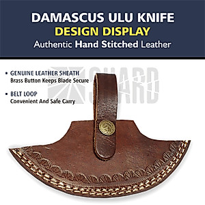 SHARDBLADE Alaskan Ulu Knife with Sheath, Handmade Forged 6" Damascus Steel Pizza Cutter Rocker Knife with Non-Slip Wooden Handle, Premium Food Salad Chopper Knife, Traditional Inuit Eskimo Knife