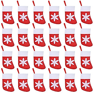 FUSHENMU 24 Pack Mini Christmas Stockings Felt Snowflake Xmas Stocking Red Sock Tableware Knife Spoon Fork Bag Candy Pouch Bag for Xmas Party Tree Dinner Table Home Ornaments