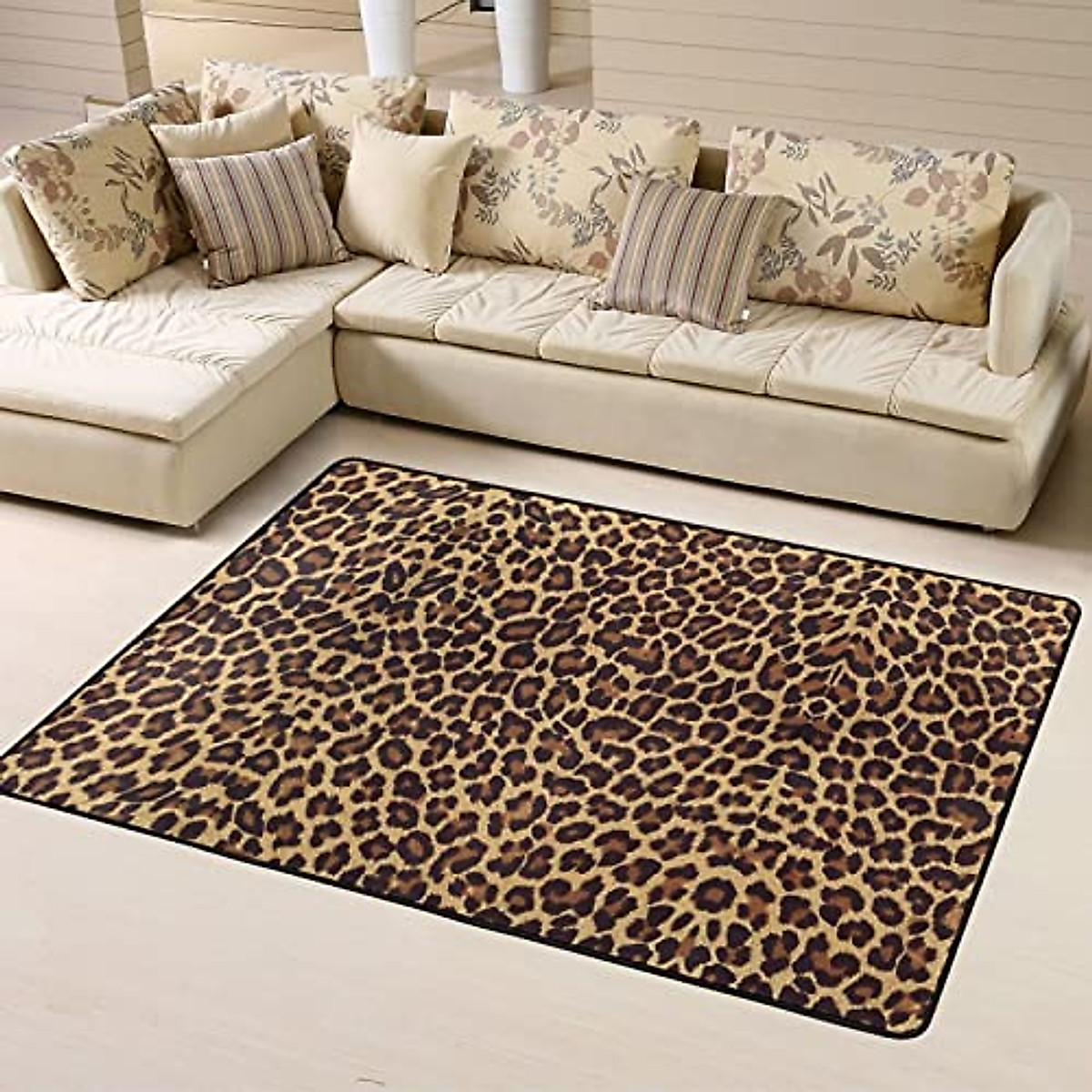 Leopard Animal Print Carpet 63x48in,Modern Area Rugs Non-Slip for Living Room Bedroom