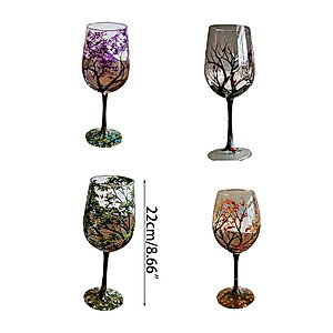 Leimezsty Four Seasons Tree Wine Glass Hand-Painted Art Glassware Unique Glasses Drinkware for Home Office Decorative Gift Cups Elegant Four Seasons Tree Wine Glasses