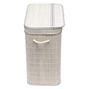 Home Basics 2 Compartment Foldable Rectangle Bamboo Hamper with Liner (Grey)