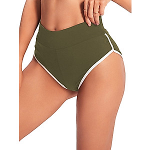 SweatyRocks Women's Sporty Elastic Waist Contrast Binding Mini Biker Shorts Army Green XS