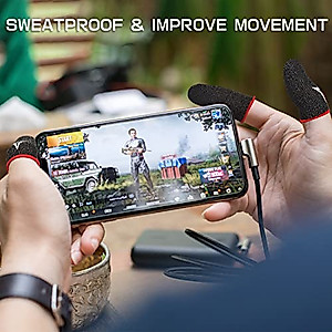 Gaming Finger Sleeves for Mobile Gaming, 0.3mm Silver Fiber, Smooth Operation, Anti-Sweat, Extremely Thin, Nuozme Finger Sleeves Fit Mobile Phone Tablet Devices, 8 PCS (Black)