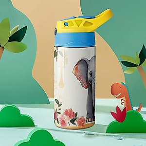 Stainless Steel Water Bottles Lucky Elephant Travel Water Cups with Handle And Silicone Straw Drinking Cup with Leak Proof Lid Thermo Travel Mug for Women Men