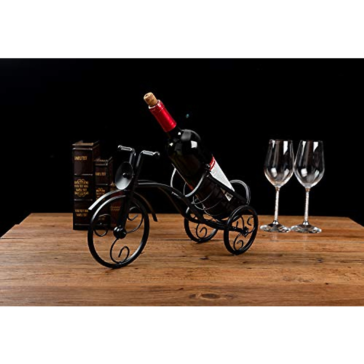 Asian Home Bicycle Wine Bottle Holder Desktop Bike Wine Rack Freestanding Countertop Bottle Holder for Wine Storage, Metal, Black Colored