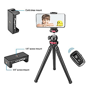 MagicLine Octopus Flexible Photo Tripod with 360 Degree Ball Head,Phone Holder (Built-in Cold Shoe), Gopro Adaptor and Wireless Remote, Tabletop and Mini Tripod for Camera/Phone/Webcam