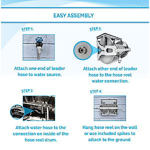 Morvat Stainless Steel Garden Hose Reel 150FT Hose Capacity Retraceable With Crank Handle, Heavy Duty Wall/Floor Mounted Water Hose, Includes 100FT Stainless-Steel Hose with On/Off Valve & Nozzle