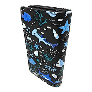 Shag Wear Shark Pattern Large Beach Wallet for Women and Teen Girls Vegan Faux Leather Black 7"