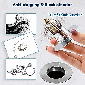 Partreko Universal Bathroom Sink Stopper, Upgraded Anti Clogging Pop Up Sink Drain Strainer Stoppers with Filter, Fits 1.08"—1.5" Drain Holes, Anti-Rust Bronze Drain Stopper with Hair Catcher（Sliver）