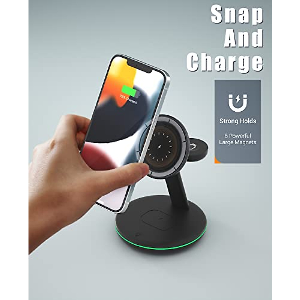 Magnetic Wireless Charger 3 in 1, PEXXUS 15W Fast Mag-Safe Charger Stand Wireless Charging Station for iPhone 14 13 12 Pro/Max/Mini,AirPods Pro/3/2, Apple Watch 7/6/SE/5/4/3/2(QC3.0 Adapter Included)