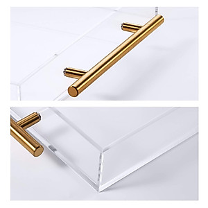 BEYLANG Acrylic Serving Trays Breakfast Decorative Trays for Ottoman Coffee Table (12x12 Inch with Golden Handles, Clear)