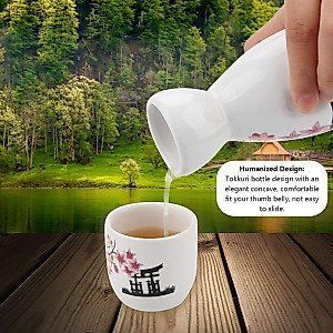 ABuff Japanese Sake Set, 1 Tokkuri Bottle & 4 Ochoko Cups, Spring Blossoms Ceramic Sake Set- Microwave and Dishwasher Safe
