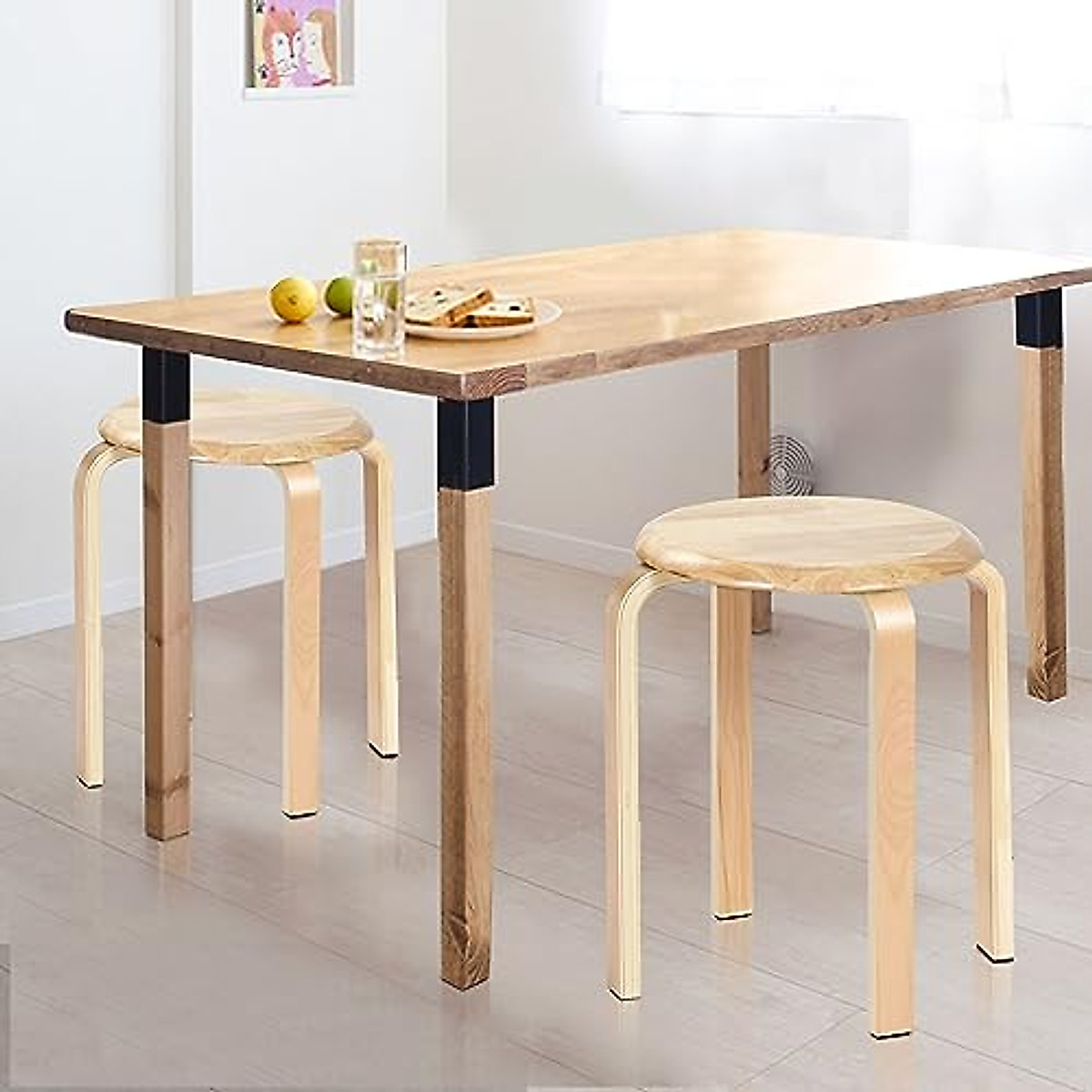 Yawinhe Wood Stools, Portable Barstools with Round Top, Anti-Slip Felt Pad, Stackable Stool Chairs, for Dinning, Living Room, Class Room, 11.8''Lx11.8''Wx16.53''H, Natural, 2-Pack, UDS001N-2