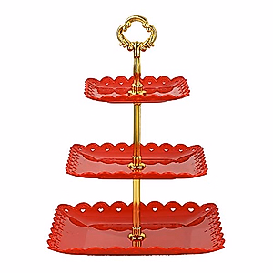 Red Square-Large 3 Tiered Serving Stand Tray Cake Stands Cupcake Holder Dessert Stand Table Decorations for Party Kids Birthday Tea Party Baby Shower