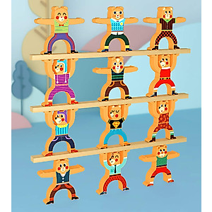 BESTING Balancing Stacking Blocks Little Bear Parent-Child Children's Educational Balance Wooden Stacking Acrobatic Troupe Interlock Decompression Preschool Toys Balancing Games (HJ008)