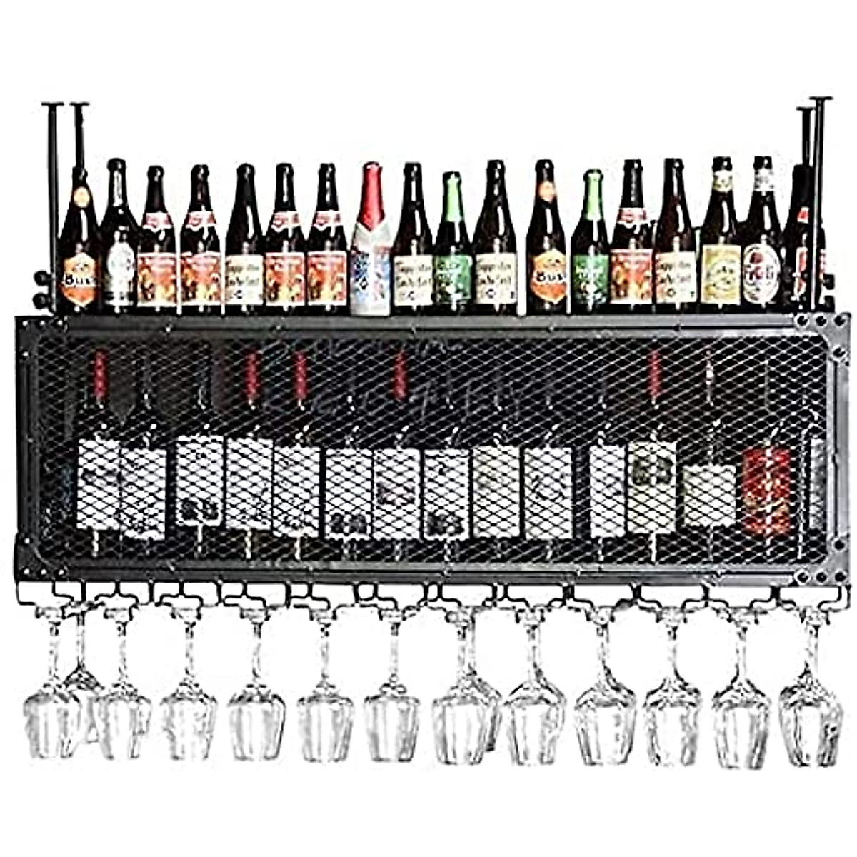 Wheel-hy Wine Rack Ceiling Wine Racks,Bar,Restaurant,Hanging,Wine Glass Rack,Ceiling Rack Storage s Hanging Wine Bottle and Glass Holder 2-Tier Wine Stemware Holder/Black/L80W30Cm