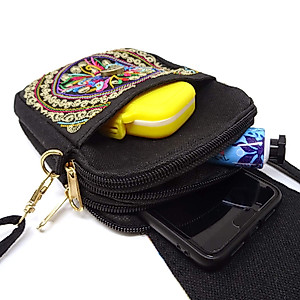 Honbay Yunnan Ethnic Style Handmade Embroidered Crossbody Bag Mini Flip Canvas Shoulder Bag for Women and Girls