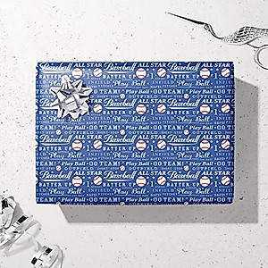 FIEHALA Flat Wrapping Paper Sheets - 12 Sheets with 4 Baseball Patterns - Pre cut & Folded Flat Design (20 inch × 27.5 inch per sheet)