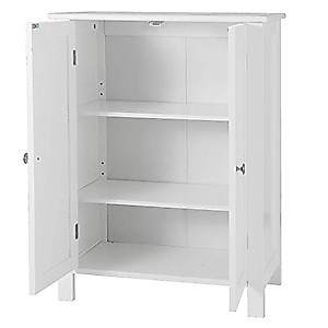 SUPER DEAL Modern Bathroom Floor Storage Cabinet with Adjustable Shelf and Double Door Rust Proof, Living Room Modern Home Furniture Storage Organizer Cabinet
