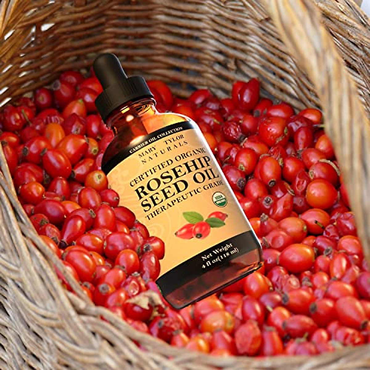 Mary Tylor Naturals Organic Rosehip Seed Oil 4 oz — USDA Certified Cold Pressed, Unrefined 100% Pure Rose Hip oil, Natural Moisturizer