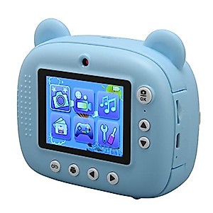 Children HD Camera, Cute 3 Games Kids Camera 1050mah Battery Auto Focus 24MP Dual Cameras for Travel(Blue)
