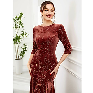 Ever-Pretty Women's Plus Size Velvet High-Low Wedding Mermaid Maxi Formal Dress Gala Dresses Maroon US16