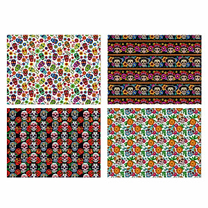 YVAINE ​​​​​​12 Sheets Day of the Dead Wrapping Paper Mexican Sugar Skull Wrapping Paper Folded Flat Art Paper for Dia De Los Muertos Halloween Birthday Party, ​​​​20 x 27 Inches