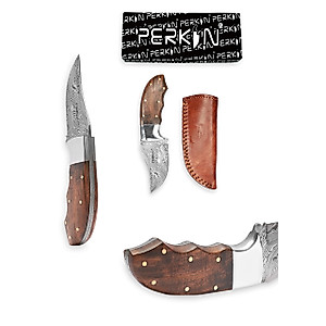 Perkin Hunting knife with sheath Damascus steel Skinner Knife full tang H14