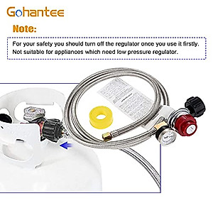 gohantee 5 Foot 0-30 PSI High Pressure Adjustable Propane Regulator with Gauge Hose & Yellow Gas Line Thread Tape for Burner and Forge