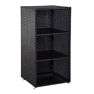 PE Rattan Wicker Outdoor Pool Towel Water Bottles Robes Valet Stand Organizer Rack Storage Cabinet 2 Upper Storage Shelves 1 Bottom Drawer for Storing Creams Lotions and Sunscreen