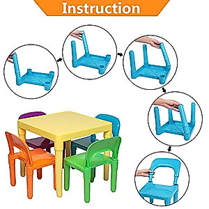 FRITHJILL Kids Plastic Table and Chair Set,Art Play-Room Little Kid Children Furniture Accessories(4 Childrens Seats with 1 Tables Sets),Fit for 3-8 Years Old