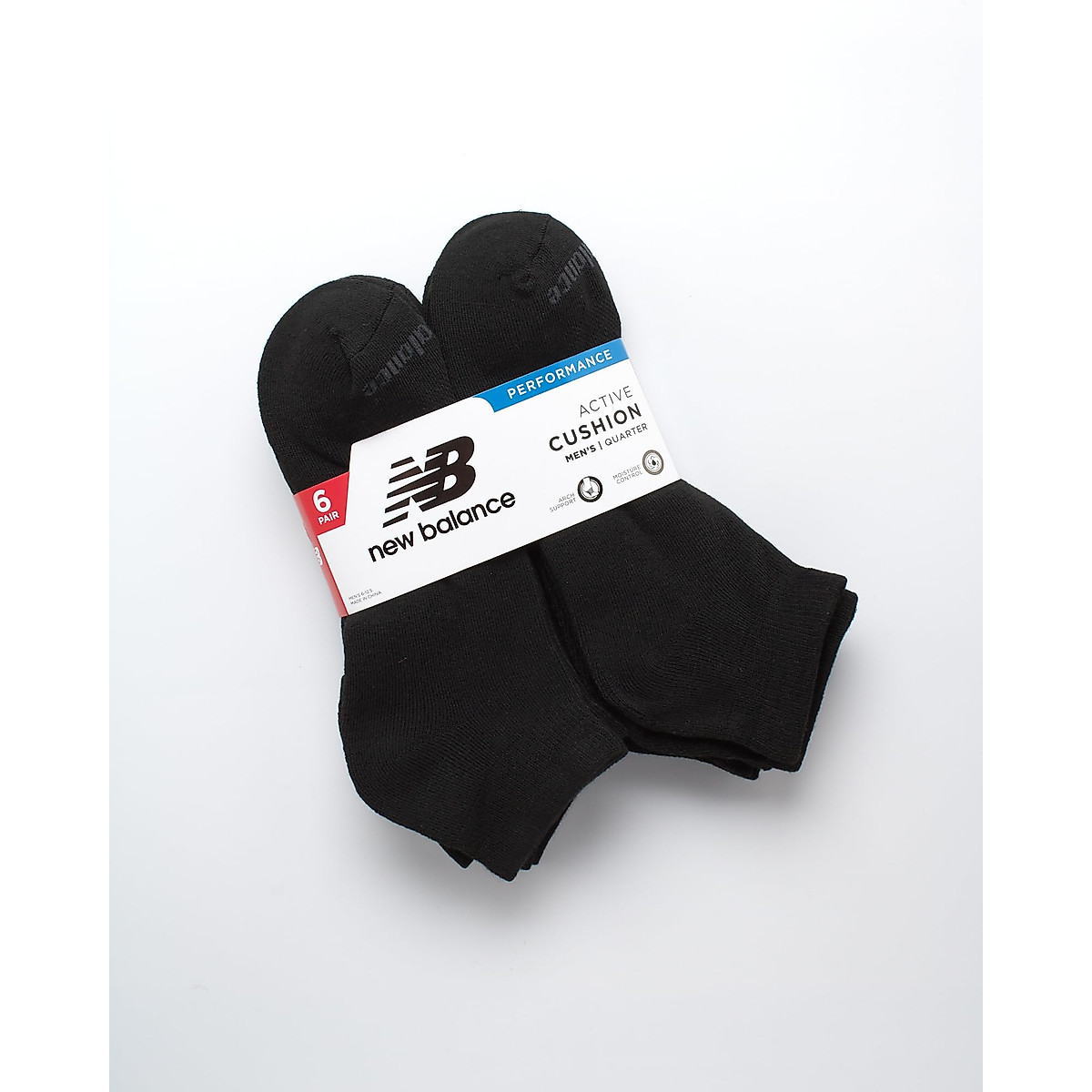 New Balance Men's Athletic Arch Compression Cushion Comfort Quarter Socks (6 Pack), Size 6-12.5, Black