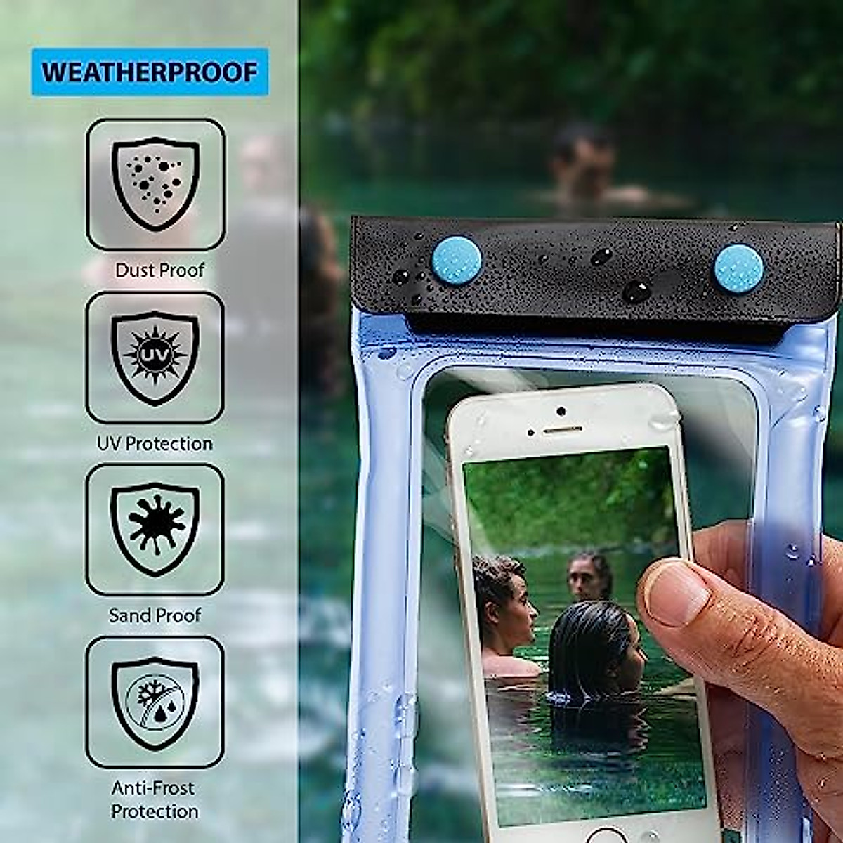 Lewis N. Clark WaterSeals Triple Seal Floating Waterproof Pouch + Dry Bag for Cell Phone, Great for Kayak, Canoe, Pool, Beach, Blue (5.5X4.25)