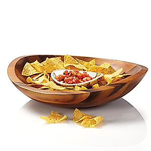 nambe Braid Chip and Dip Serving Bowl | Made of Acacia Wood | Inner Bowl Made of Metal Alloy | Chill or Heat to Serve Dip | Measures 16-Inches | Designed by Sean O’Hara