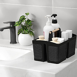 rejomiik Portable Shower Caddy Basket Plastic Cleaning Caddy Organizer Storage Tote with Handle for Bathroom, College, Dorm Room Essentials, Black