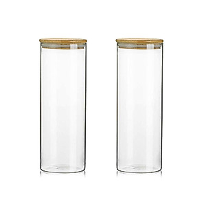 TSTSM Glass Pasta Jars,1.8L Spaghetti Storage Jars with Lid,Airtight Food Storage Containers,Transparent Household Whole Grain Bucket,Storage Tank for Snacks, Tea, Coffee Beans-2pcs