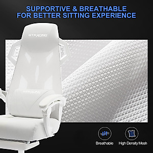 GTRACING Gaming Chair, Computer Chair with Mesh Back, Ergonomic Gaming Chair with Footrest, Reclining Gamer Chair with Adjustable Headrest and Lumbar Support for Gaming and Office (White)