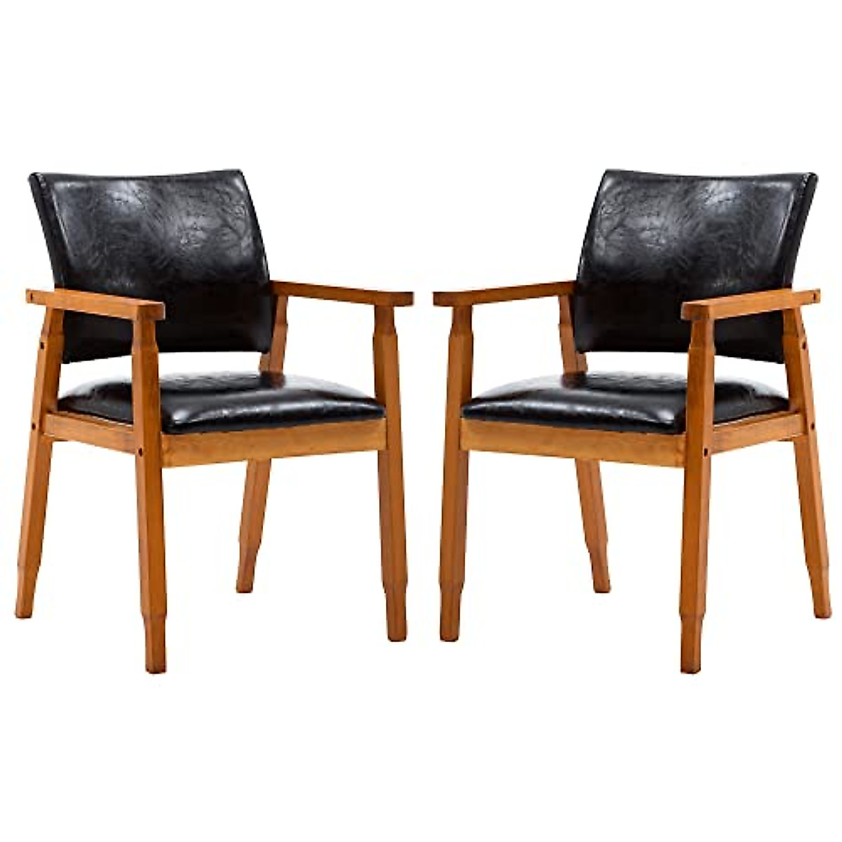 NOBPEINT Mid-Century Dining Side Chair with Faux Leather Seat in Black, Arm Chair in Walnut,Set of 2