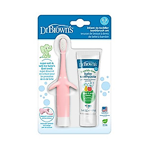 Dr. Brown’s Infant-to-Toddler Training Toothbrush Set, Pink Elephant with Fluoride-Free Apple Pear Baby Toothpaste, 0-3 years