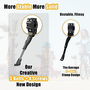 CyclingDeal Bicycle Kickstand for 16" to 20" Kids Bikes, Adjustable Rear Mount Type - Premium Quality Aluminium Alloy with New Clamp Design