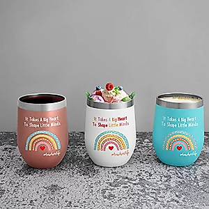 LiqCool Teacher Appreciation Gifts, It Takes a Big Heart to Shape Little Minds Wine Tumbler, Thank You Teacher Gifts for Women, Teacher Tumbler for Christmas Mothers Day Birthday (12oz, Mint)