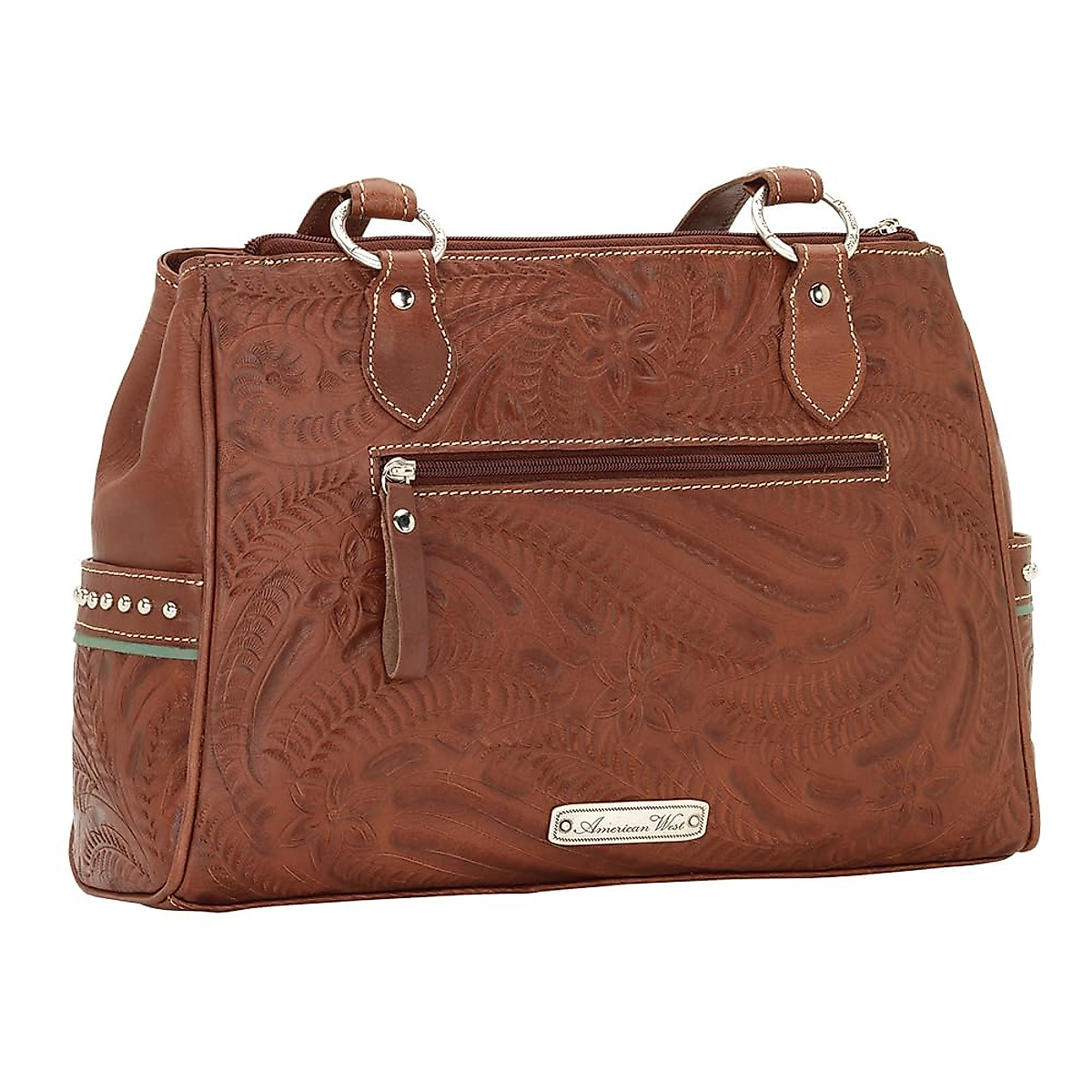 American West Leather Multi Compartment Shoulder Bag - Lady Lace Brown/Turquoise