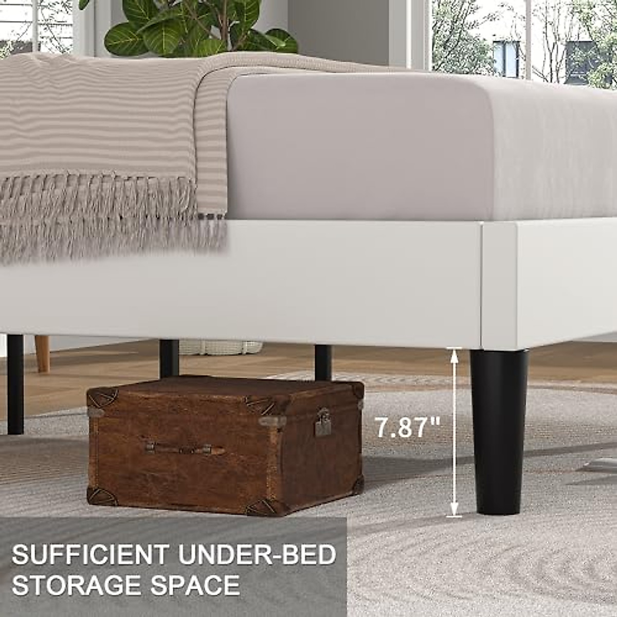 VECELO Twin Size Bed Frame with Adjustable Headboard, Velvet Heavy Duty Platform Beds with Strong Wood Slats Support, No Box Spring Needed, White