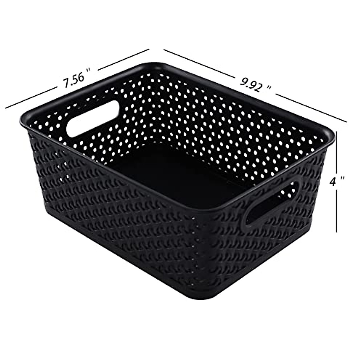 Kekow 6-Pack Black Plastic Storage Basket, 9.92" L x 7.56" W x 4" H